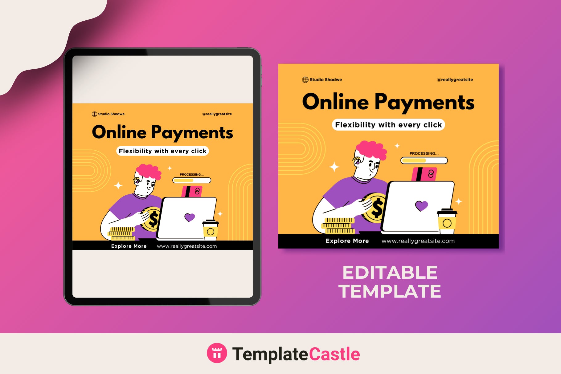 Online Payments Canva Template - Engaging Financial Service E-commerce ...
