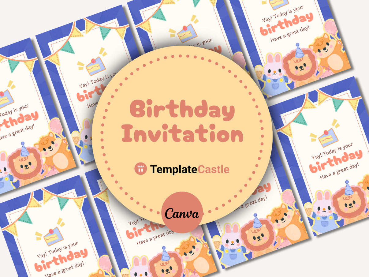 Cheerful Animal Friends Canva Birthday Card Template for Kids ...