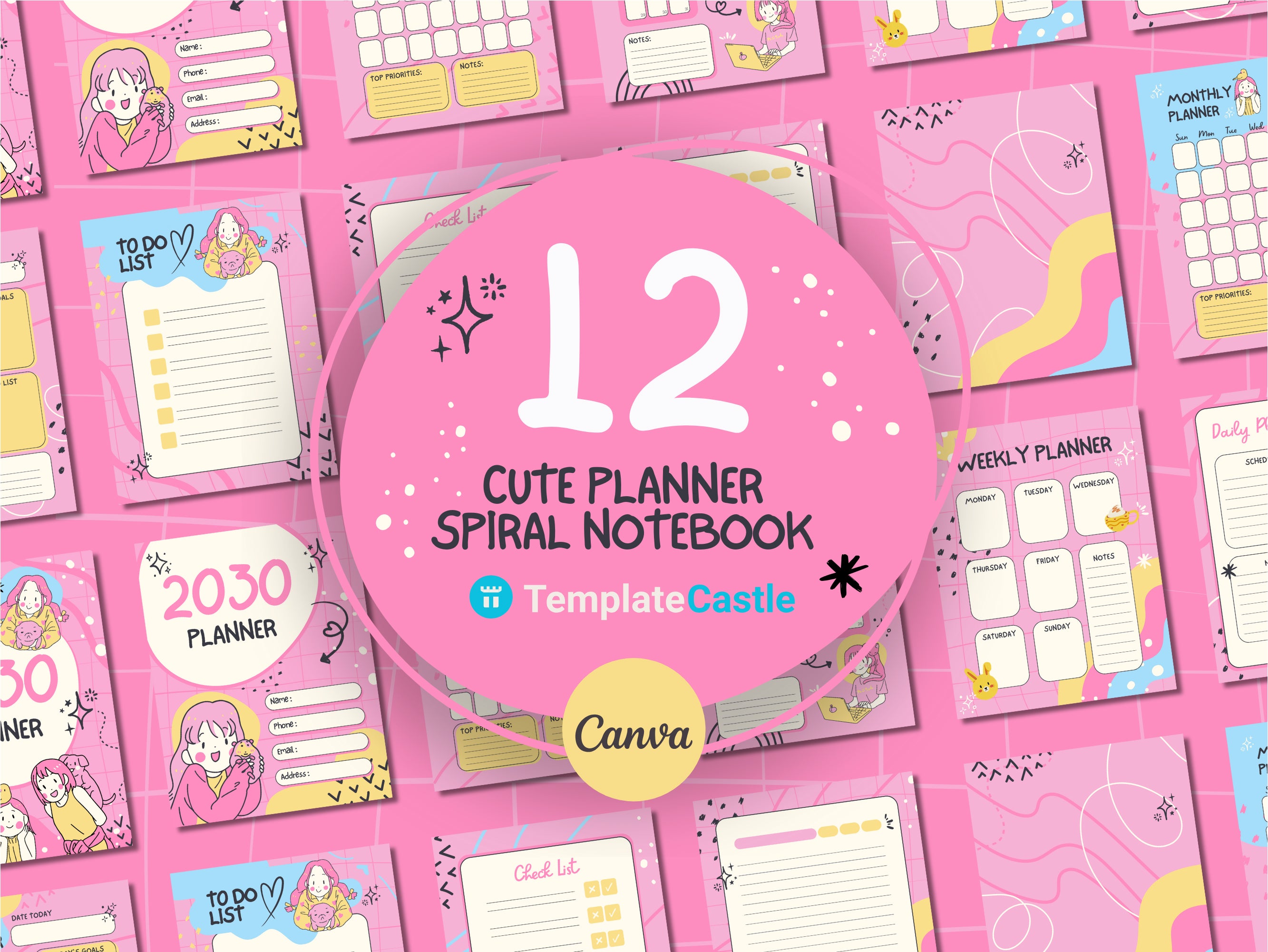 Whimsical Characters 2030 Planner Canva Template Pack - 12 Sheets ...